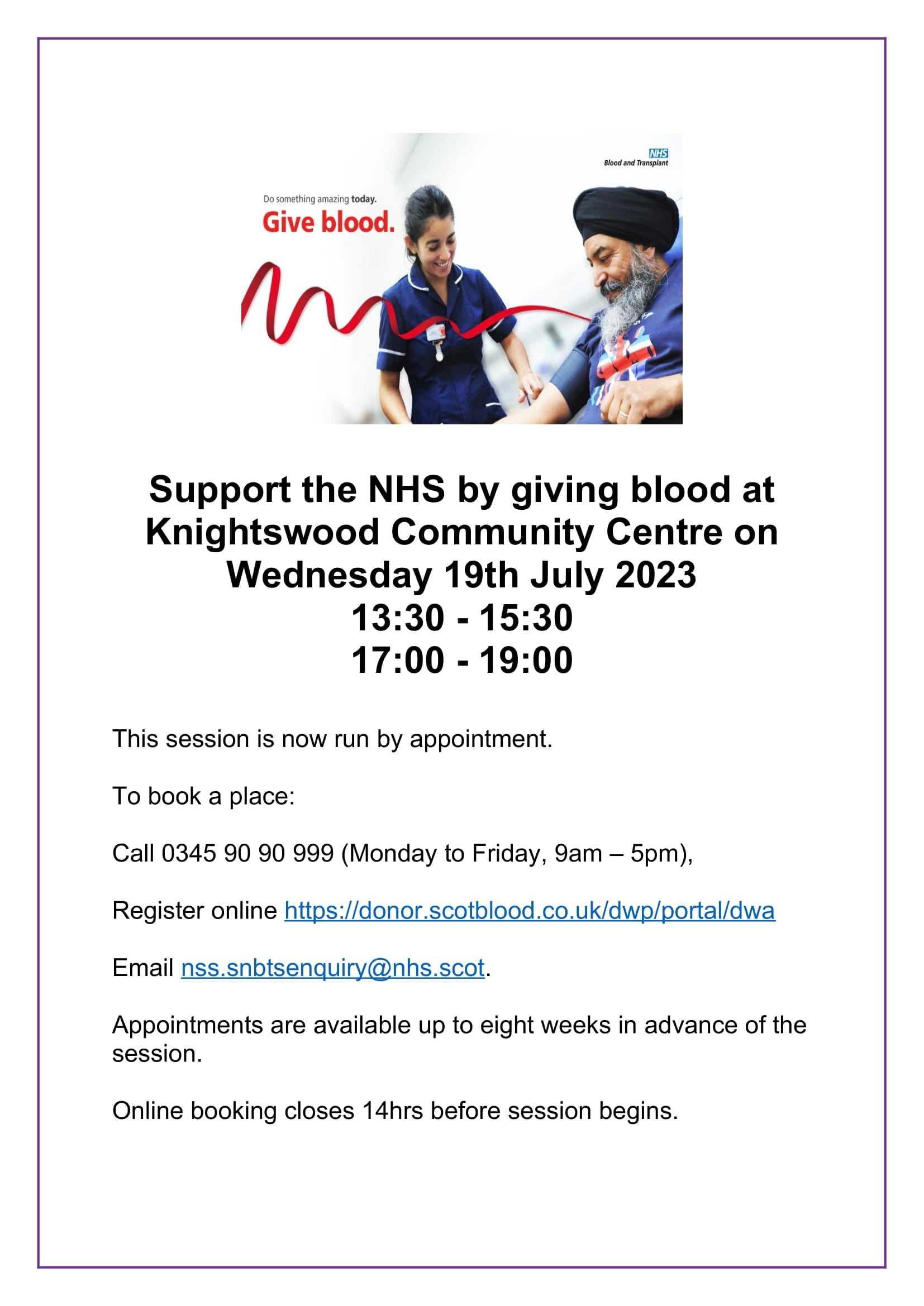Support the NHS by Giving Blood - Knightswood Community Centre